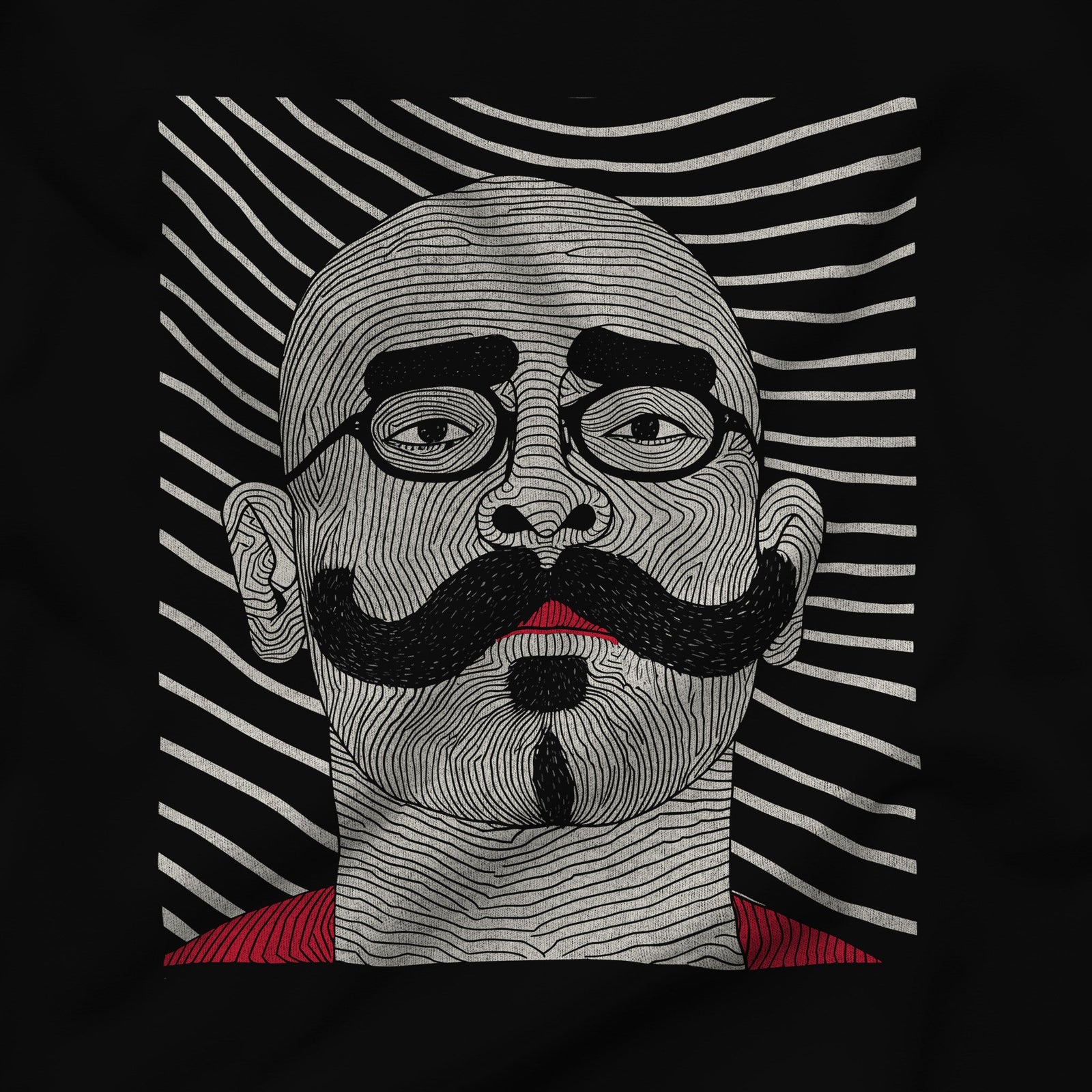 Mapped Mystique Contour Line Mustached Man T-Shirt - Hunky Tops