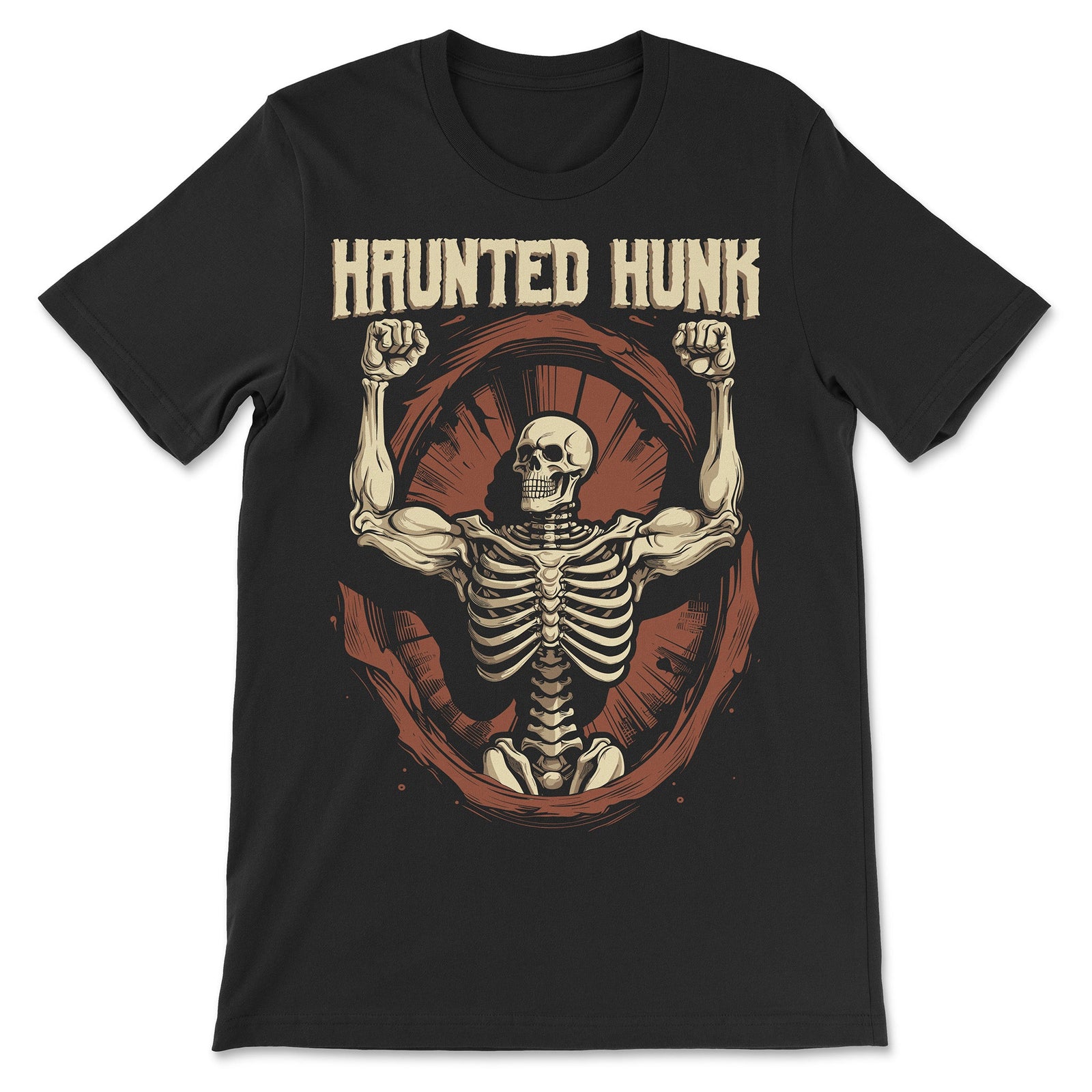 "Haunted Hunk" - Gay Halloween Skeleton Flexing T-shirt by Hunky Tops